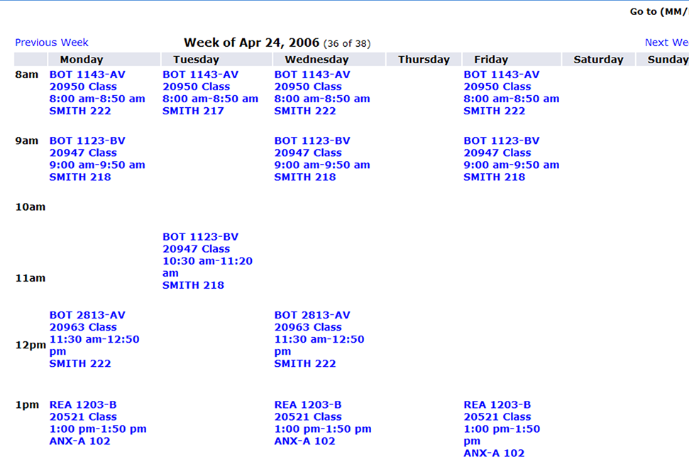 TheStudent detail Schedule simply lists each course and someinformation ...